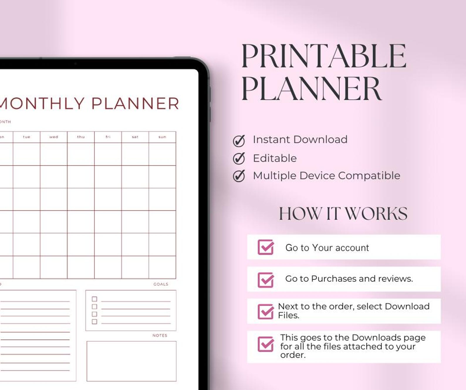 Monthly Planner Printable Template, Minimalist Monthly Schedule ...