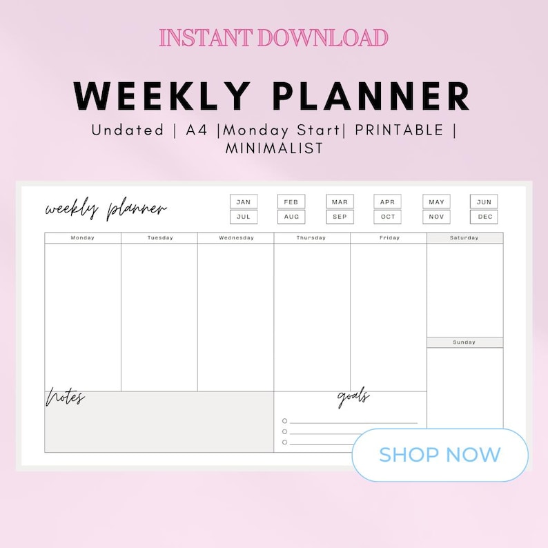 Weekly Planner Printable Template, Minimalist Weekly Schedule, Weekly ...