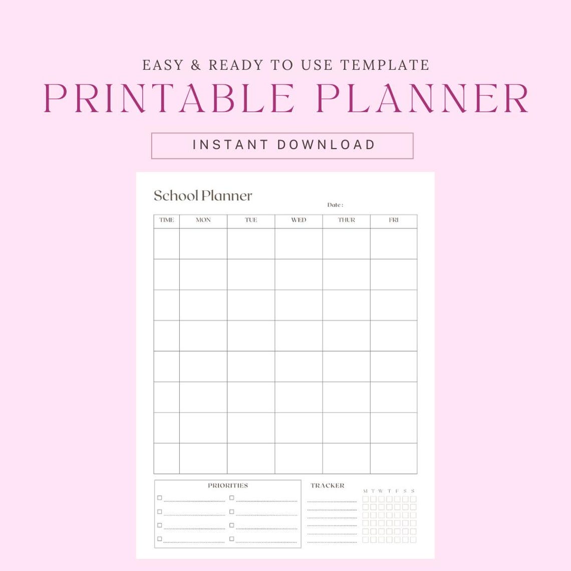 School Schedule Printable Template, Minimalist Weekly Schedule, Weekly ...