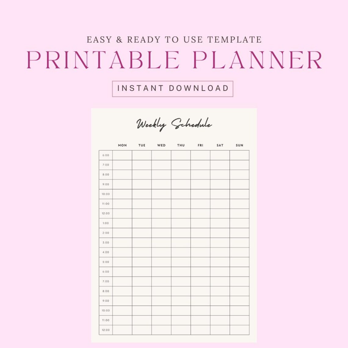 Weekly Schedule Printable Template, Minimalist Weekly Planner, Weekly ...
