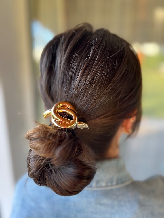 Elastic Hair Clip Modern Ponytail Holder Ponytail Wedding Hair Cuff Gold silver Metal Hair Clips for Thick Hair Gift for Her Etsy