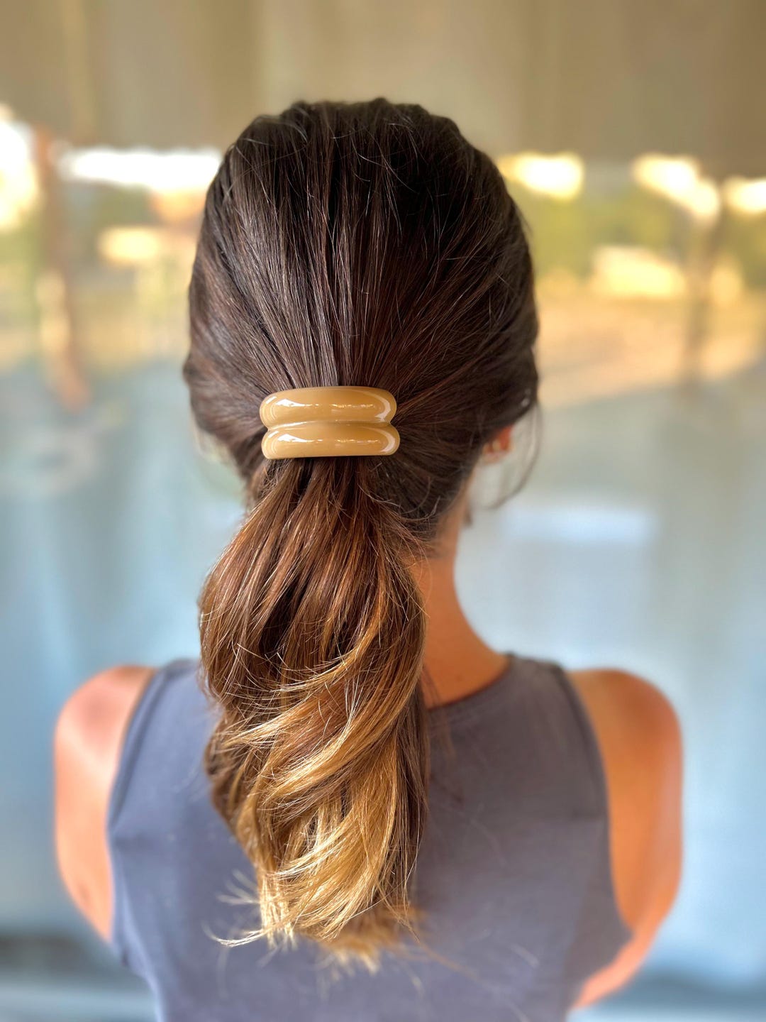 Light Brown Acrylic Pony Cuff, Glossy Double Arch Hair Tie - Etsy