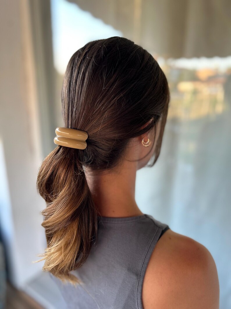 Light Brown Acrylic Pony Cuff, Glossy Double Arch Hair Tie - Etsy