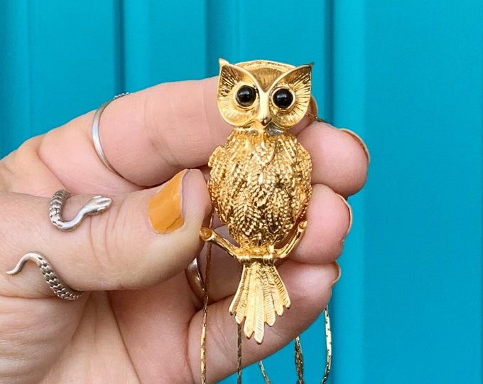FREE Shipping-vintage Stunning Gold Owl Pendant Necklace on 24” Dainty ...