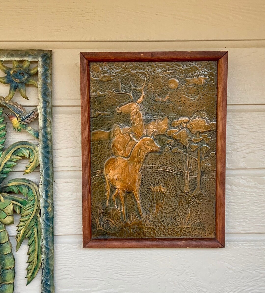 FREE Shipping-vintage Handcrafted 16 X 12 Copper Repousse Deer Nature ...
