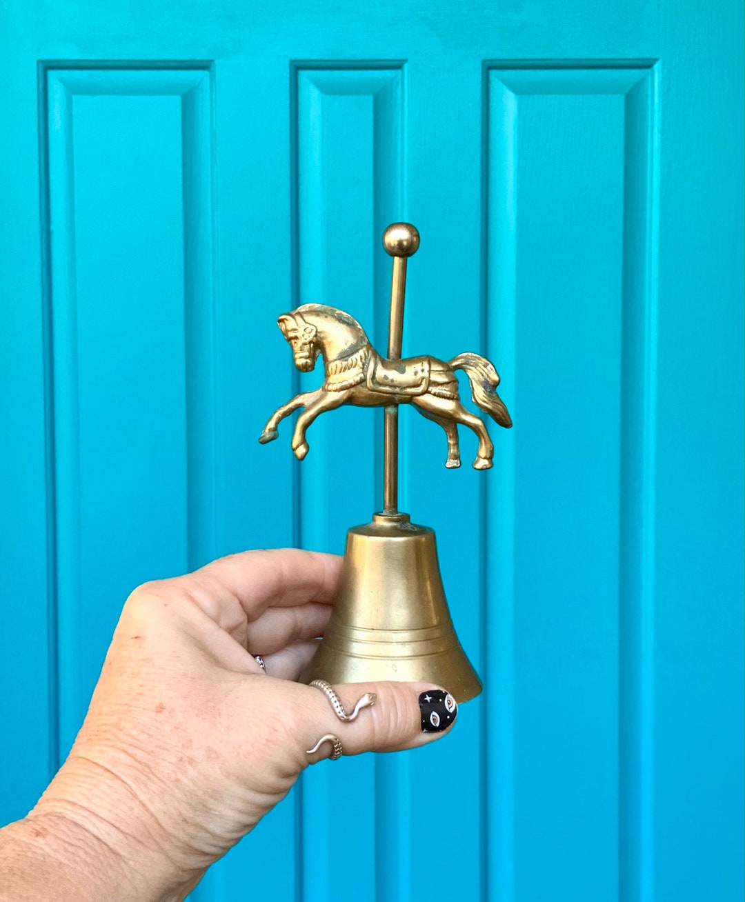 FREE Shipping-vintage Brass Carousel Horse Hand Bell-service Bell ...
