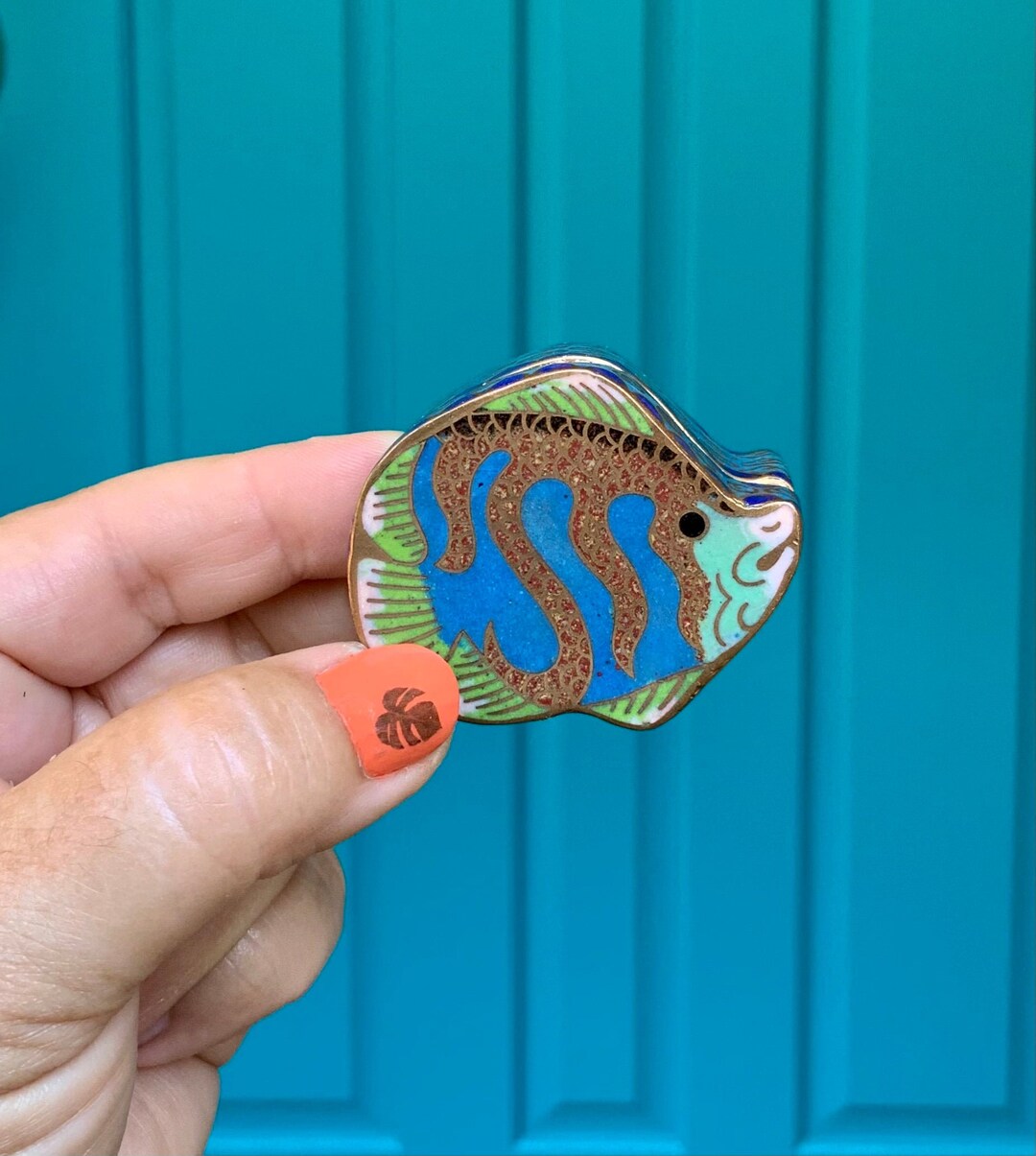 FREE Shipping-vintage Rare Fish Shape Cloisonné Enamel & Brass Ring Box ...