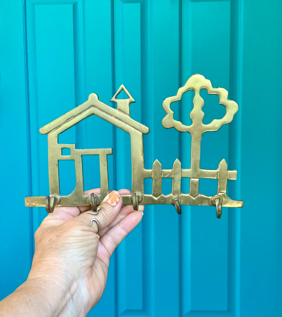 FREE Shipping-vintage 5 Hook Brass House Key Holder-entryway/foyer ...