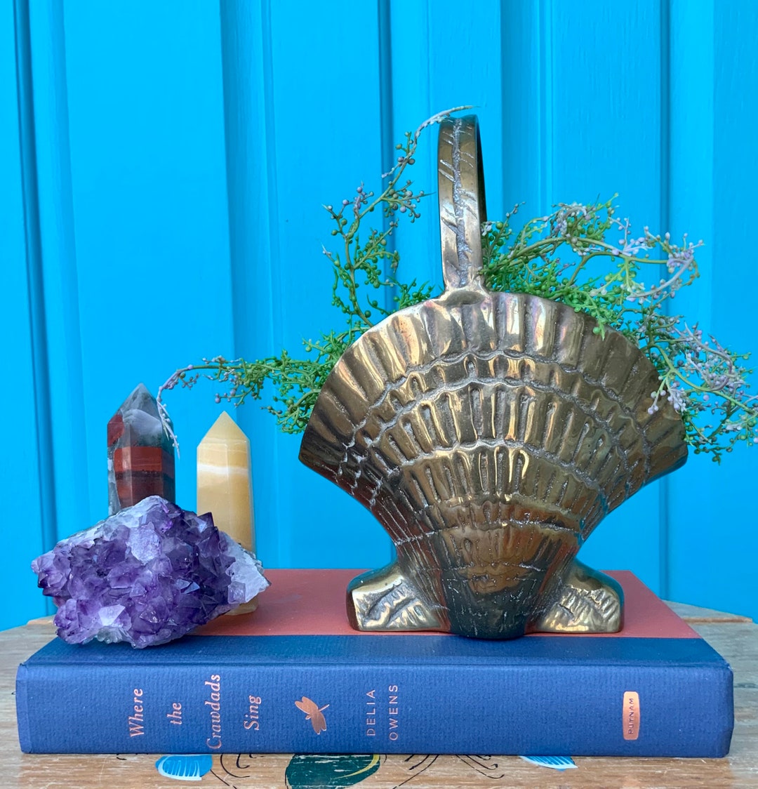 FREE Shipping-stunning Brass Shell Basket/cachepot/planter-mermaid ...