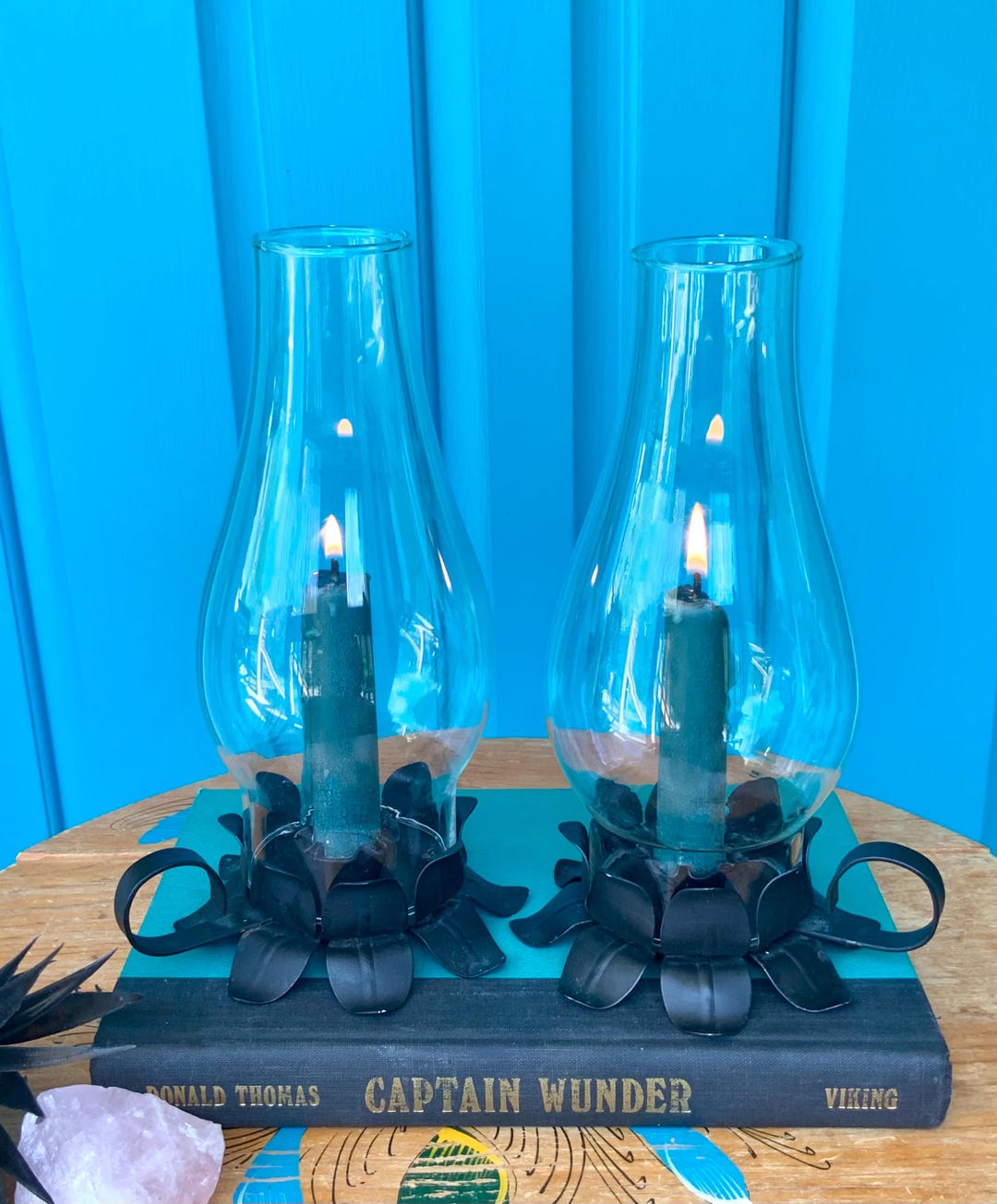 FREE Shipping-vintage *PAIR* Wrought Iron Chamber Candle Holders W ...