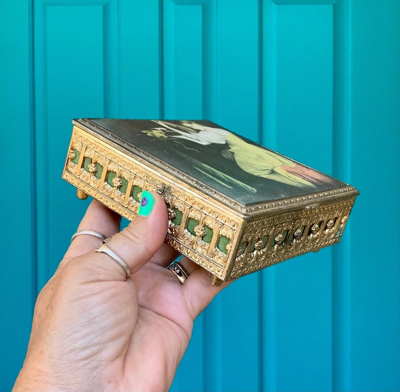 FREE Shipping-vintage Ormolu Filigree Music Jewelry Box-satin - Etsy