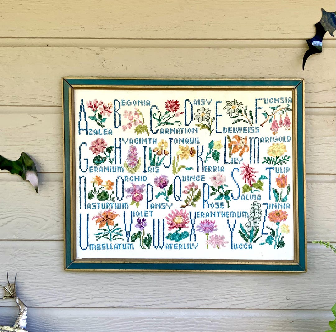 FREE Shipping-vintage Rare 1970s Handmade Alphabet Botanical Cross ...