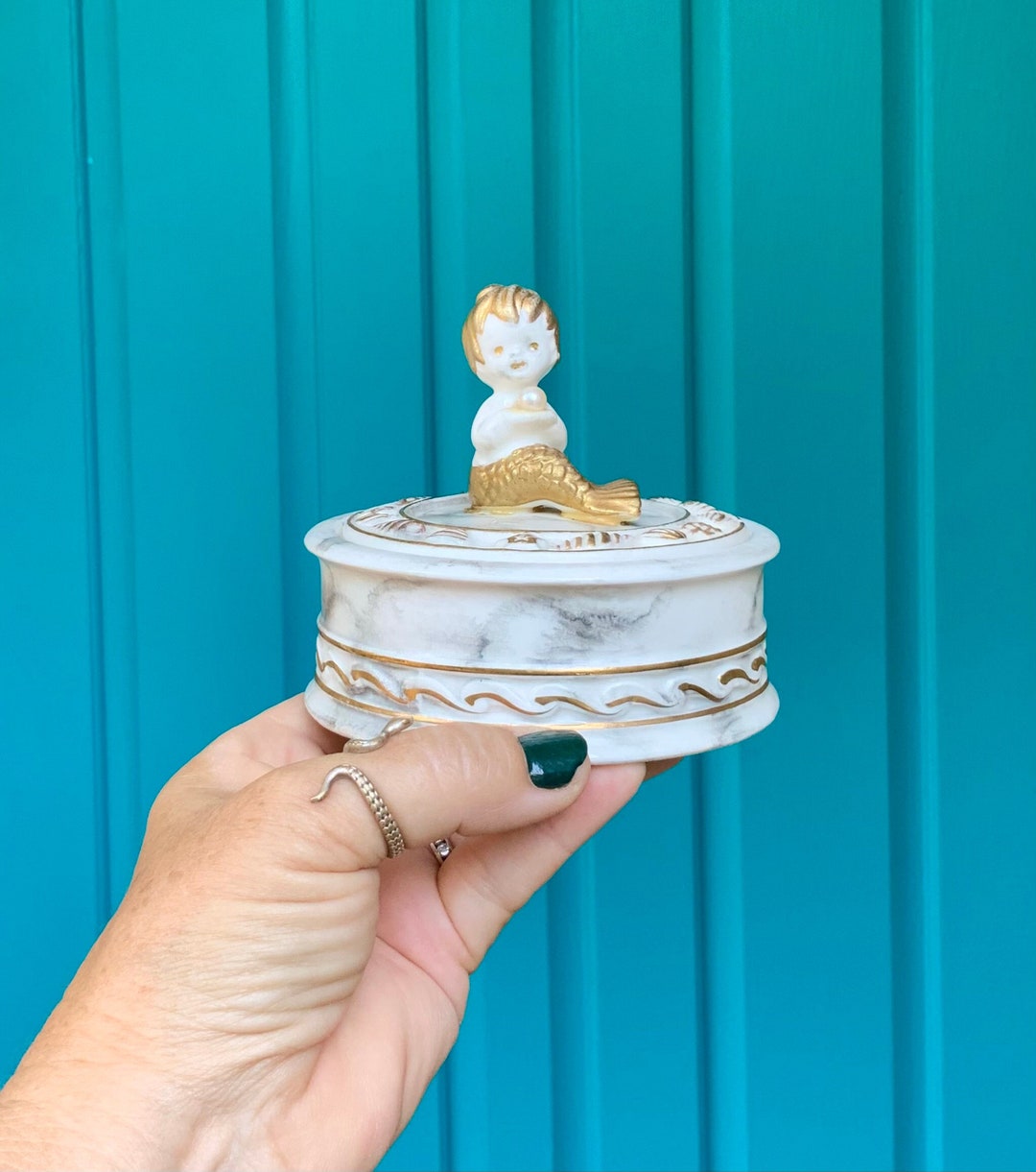 FREE Shipping-vintage Rare Adorable 1950s Napco Mermaid Trinket/ring ...