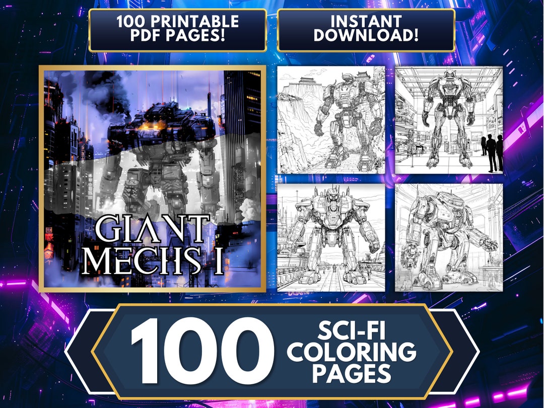 Giant Mechs Vol. 1 100 Adult Coloring Pages Downloadable PDF Coloring ...