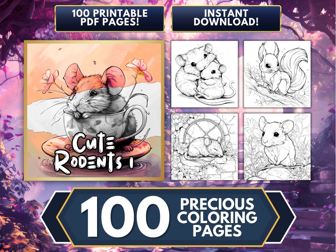 Cute Rodents Vol. 1 100 Adult Coloring Pages Downloadable PDF Coloring ...