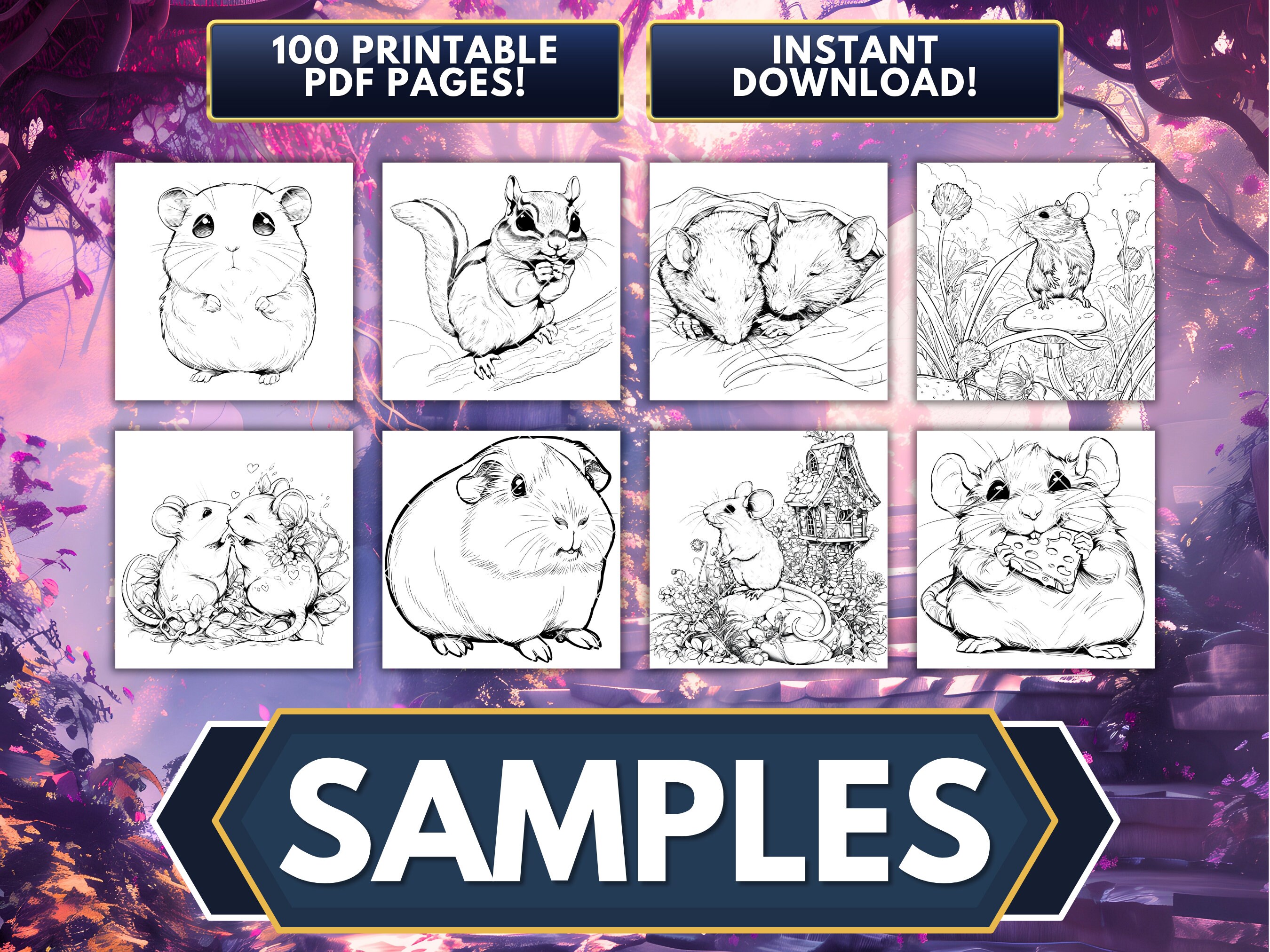 Cute Rodents Vol. 1 - 100 Adult Coloring Pages - Downloadable PDF ...