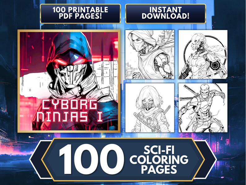 Cyborg Ninjas Vol. 1 - 100 Adult Coloring Pages - Downloadable PDF ...