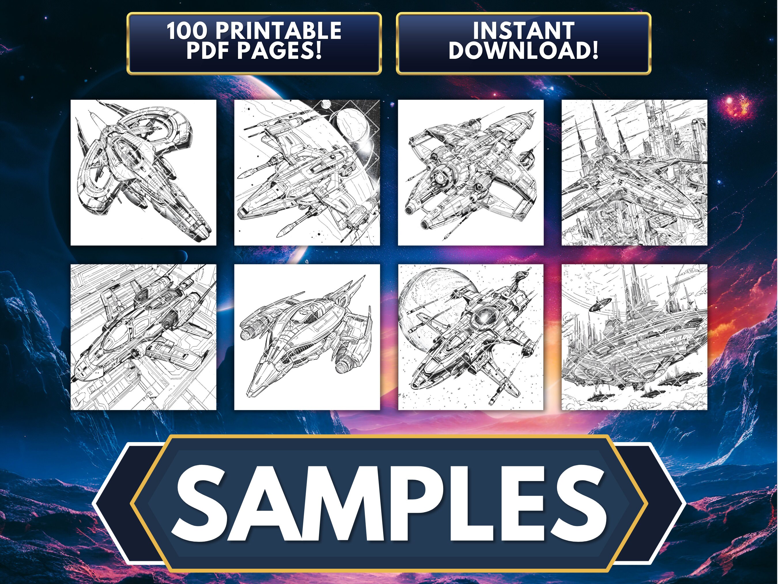 Starships Vol. 2 - 100 Adult Coloring Pages - Downloadable PDF Coloring ...