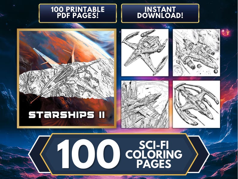Starships Vol. 2 - 100 Adult Coloring Pages - Downloadable PDF Coloring ...