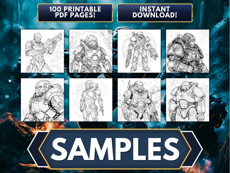 Space Marines Vol. 1 - 100 Adult Coloring Pages - Downloadable PDF ...