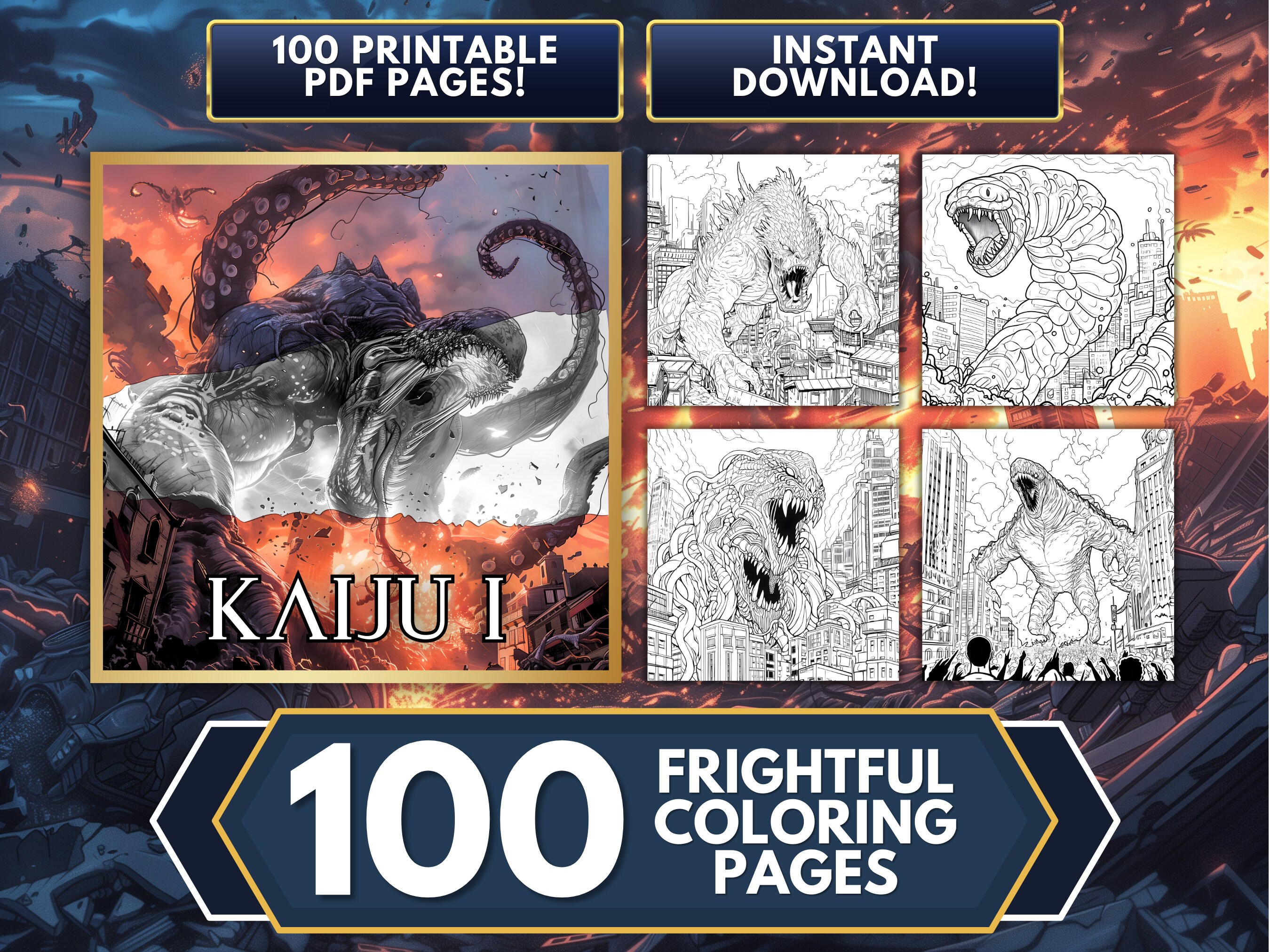 Kaiju Vol. 1 100 Adult Coloring Pages Downloadable PDF Coloring Book - Etsy