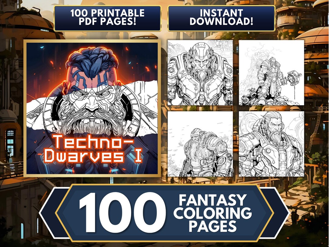 Techno-dwarves Vol. 1 - 100 Adult Coloring Pages - Downloadable PDF ...