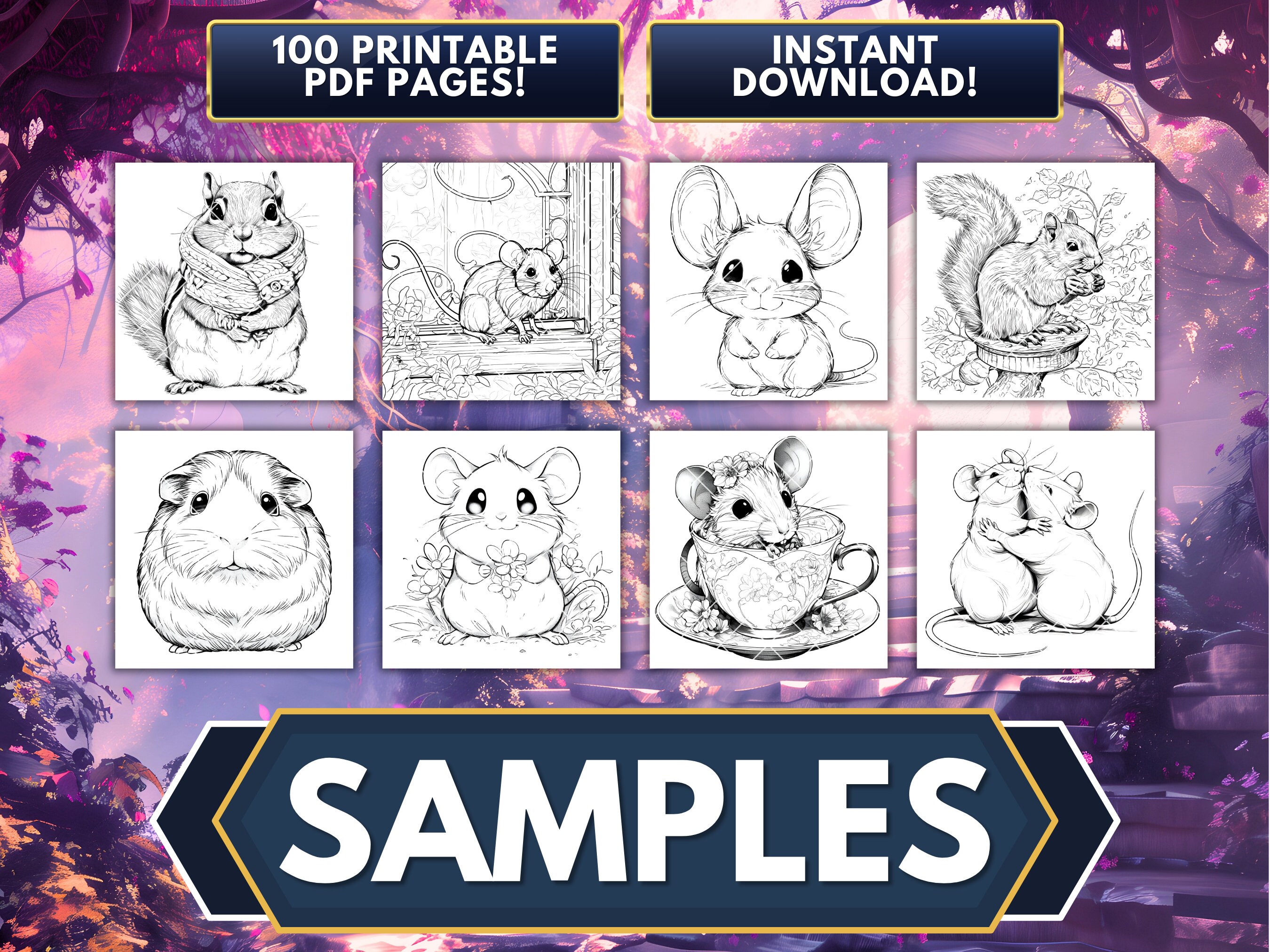 Cute Rodents Vol. 1 100 Adult Coloring Pages Downloadable PDF Coloring ...