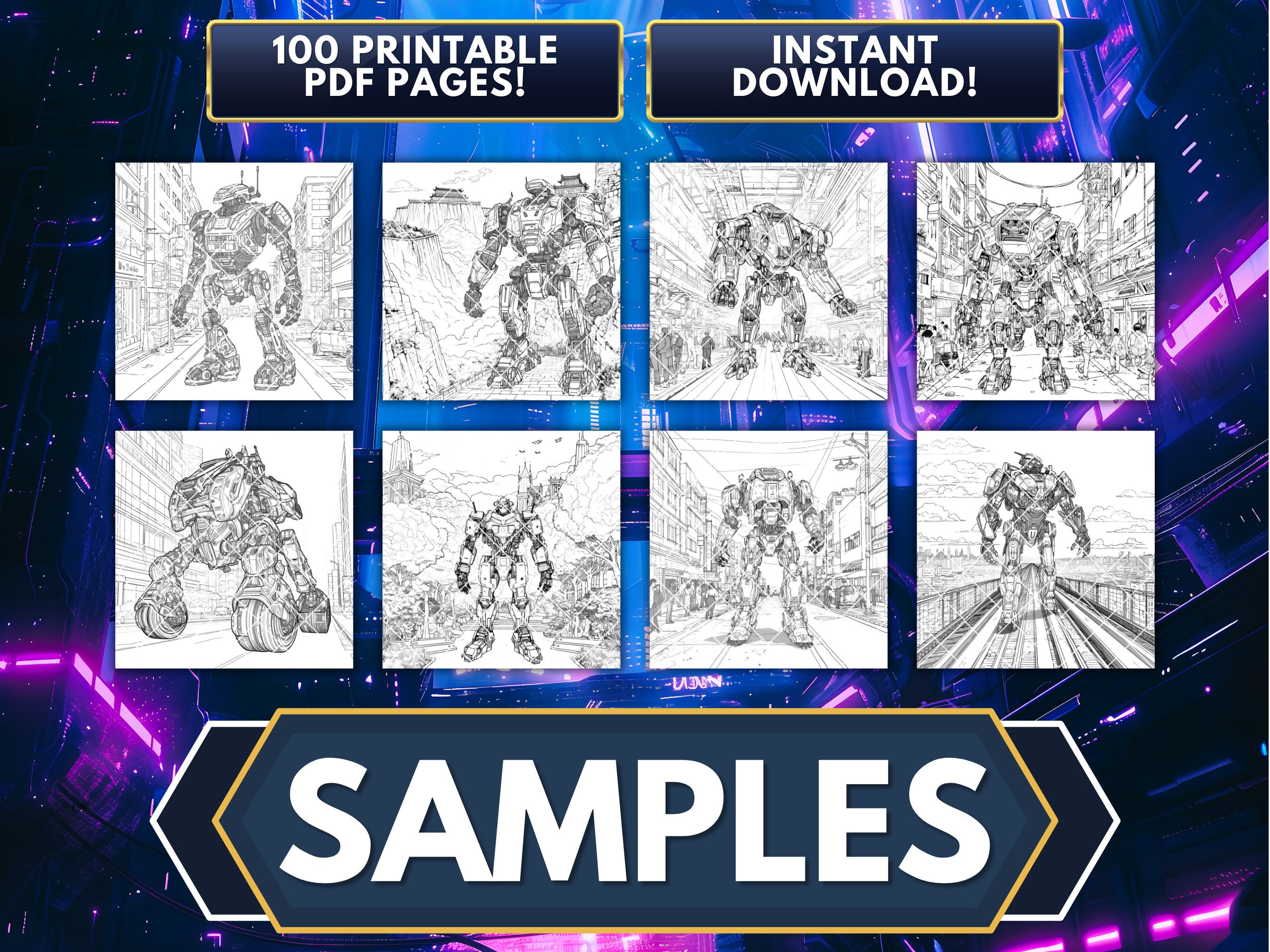 Giant Mechs Vol. 1 - 100 Adult Coloring Pages - Downloadable PDF ...