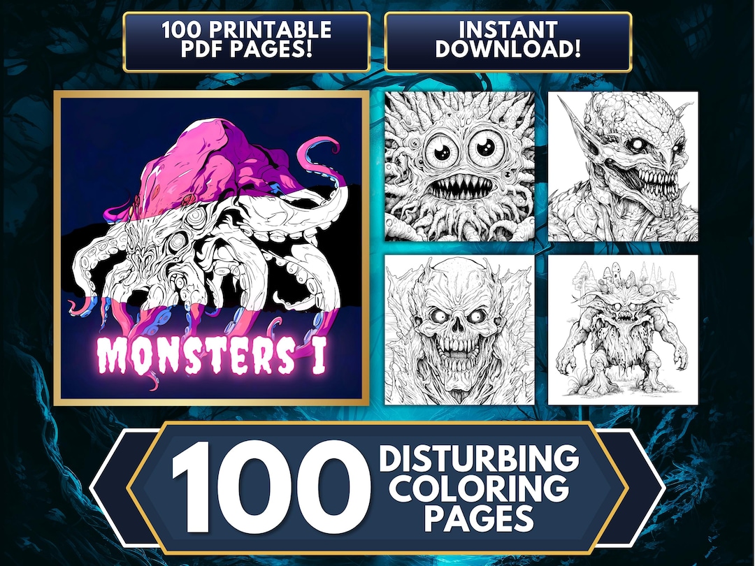 Monsters Vol. 1 - 100 Adult Coloring Pages - Downloadable PDF Coloring ...