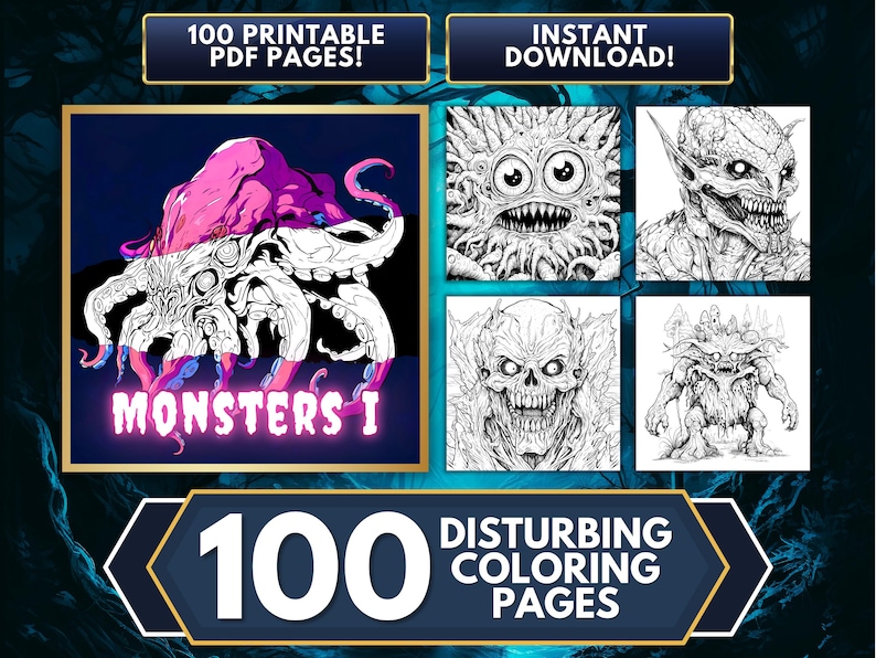 Monsters Vol. 1 - 100 Adult Coloring Pages - Downloadable PDF Coloring ...
