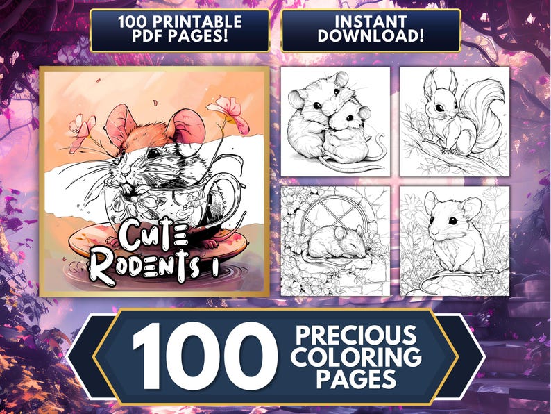 Cute Rodents Vol. 1 - 100 Adult Coloring Pages - Downloadable PDF ...