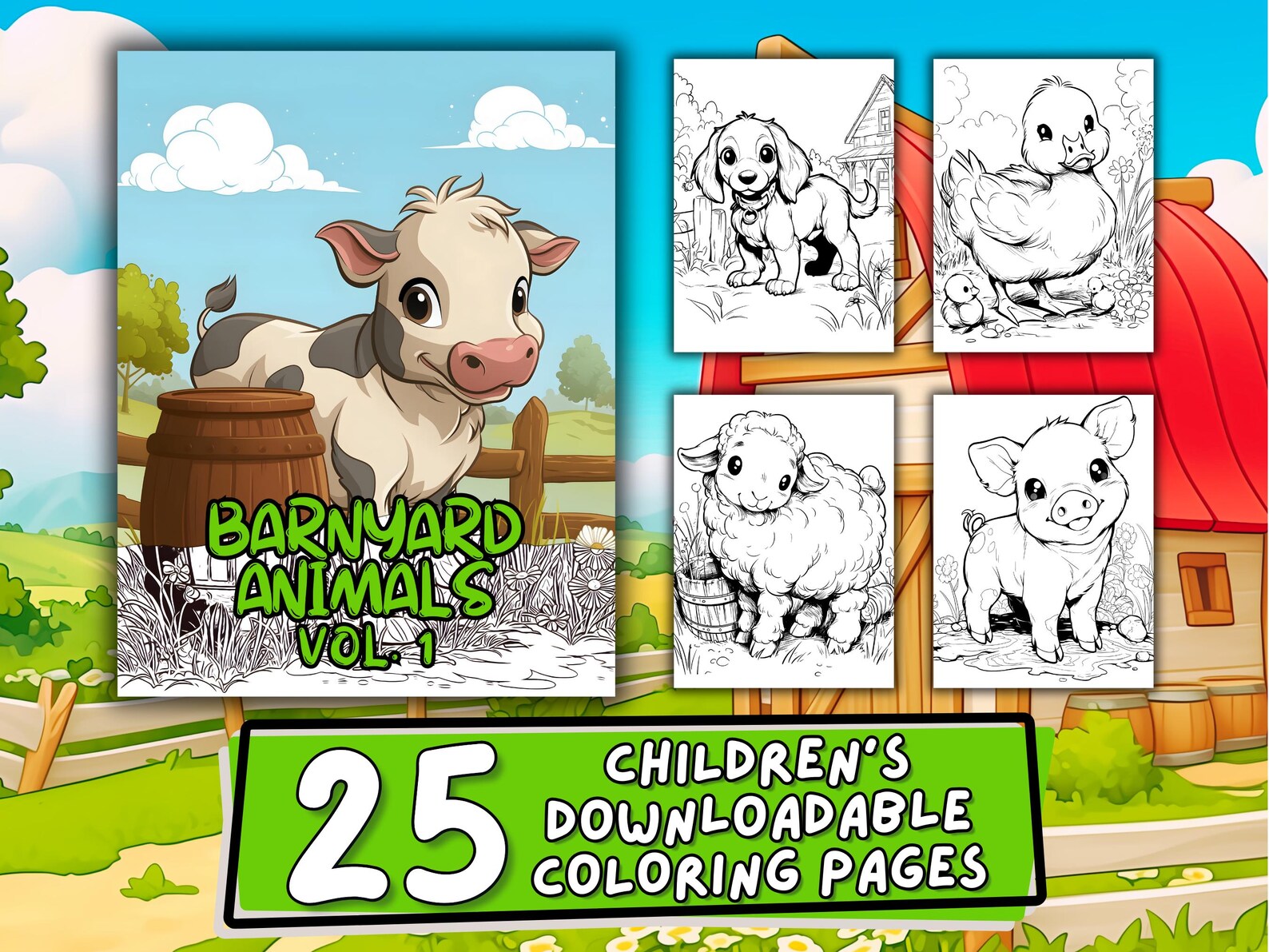 Barnyard Animals Vol. 1 - 25 Children's Coloring Pages - Downloadable ...