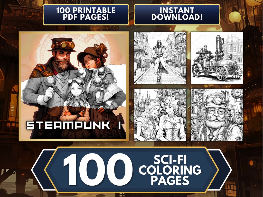 Steampunk Vol. 1 100 Adult Coloring Pages Downloadable PDF Coloring ...