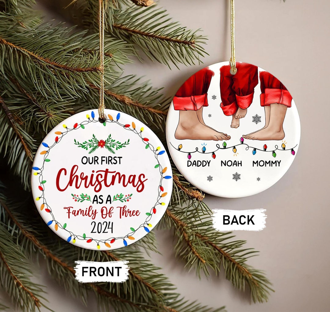 Personalized Family of Three Both Sides Ornament, Family First ...