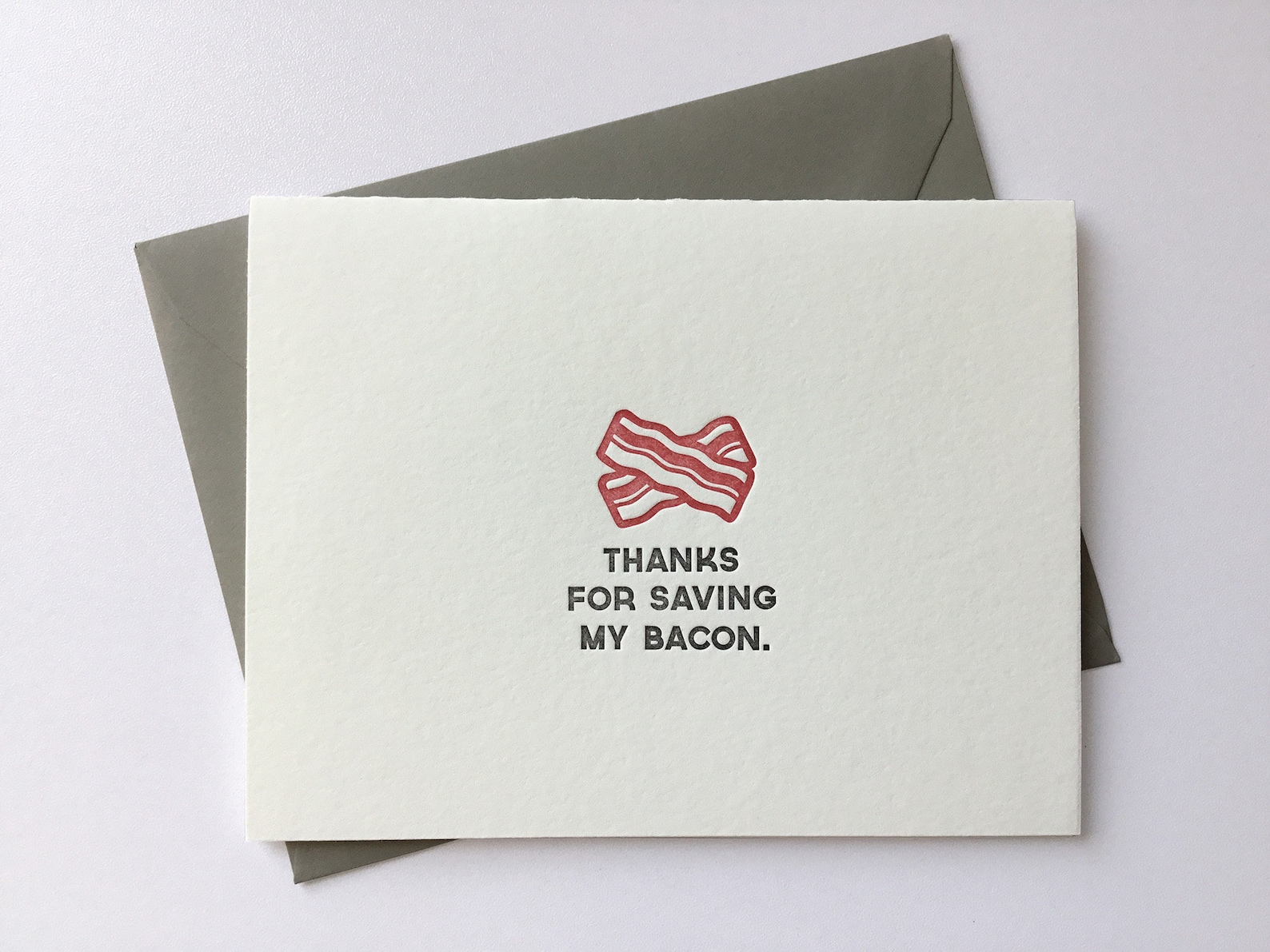 Thanks for Saving My Bacon // Letterpress Card & Envelope // Food Pun ...