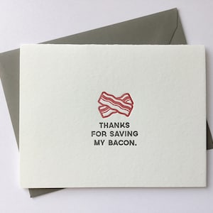 Thanks for Saving My Bacon // Letterpress Card & Envelope // Food Pun ...