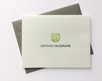 Lettuce Celebrate // Letterpress Card & Envelope // Food Pun - Etsy