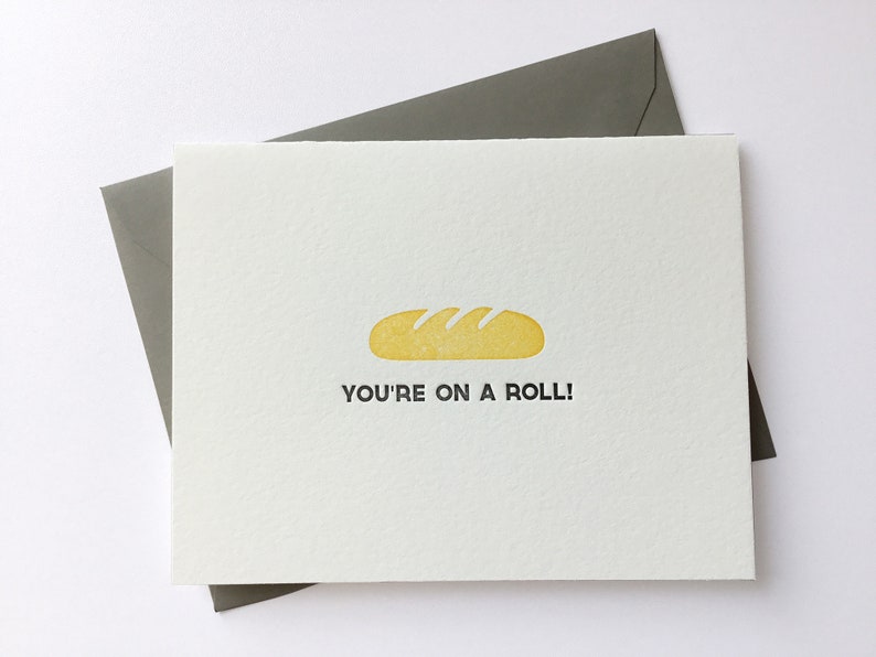 You're on A Roll // Letterpress Card & Envelope // Food Pun Card ...