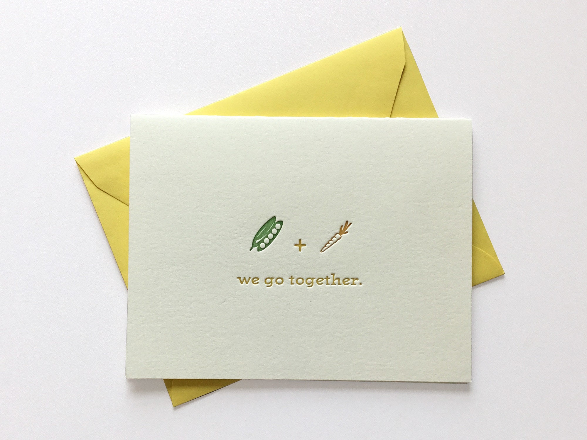We Go Together // Letterpress Card & Envelope // Food Pun Card ...