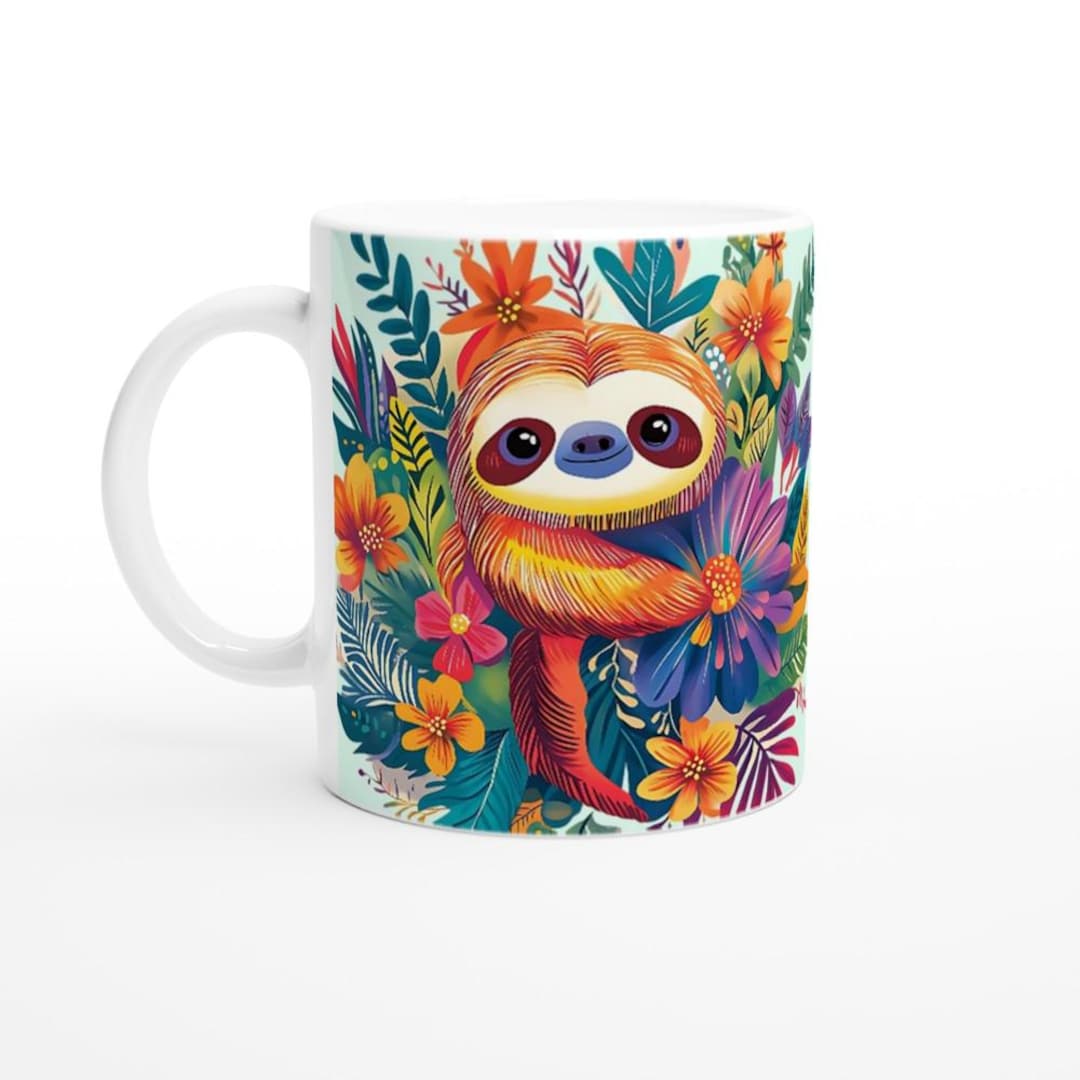 Cute and Colorful Sloth Ceramic Mug - Fun 11oz Coffee Cup for Animal ...