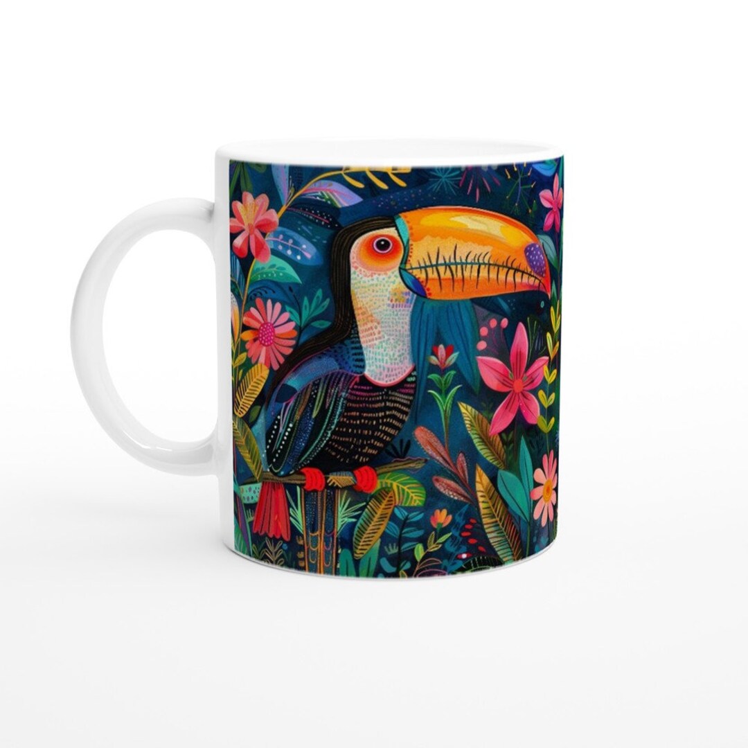 Vibrant Toucan Ceramic Mug – Cute Flower Art Tea Coffee Cup, Perfect ...