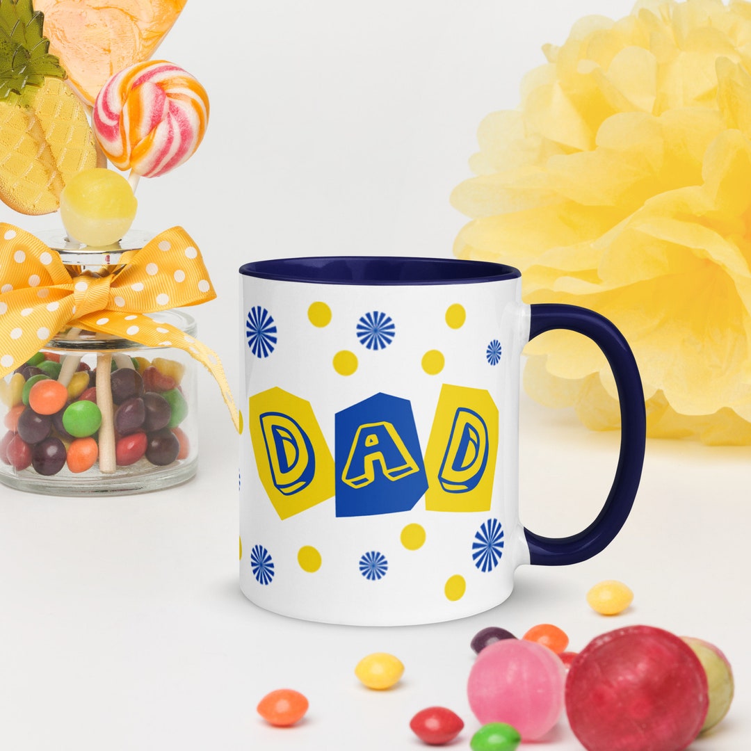 Personalized Dad Mug: Retro Blue & Yellow Coffee Cup - Etsy