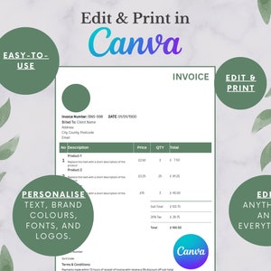 Invoice Template Canva, Google Docs & Word Auto-calculating Small ...