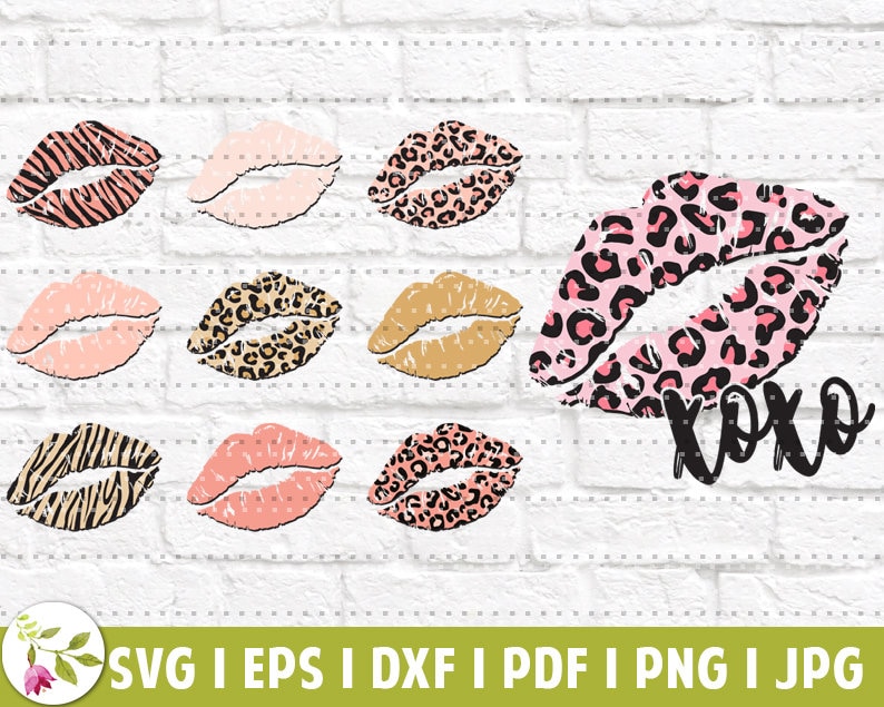 Valentine's Day Leopard Lips Bundle EPS | Xoxo Lips SVG | Pink Leopard ...