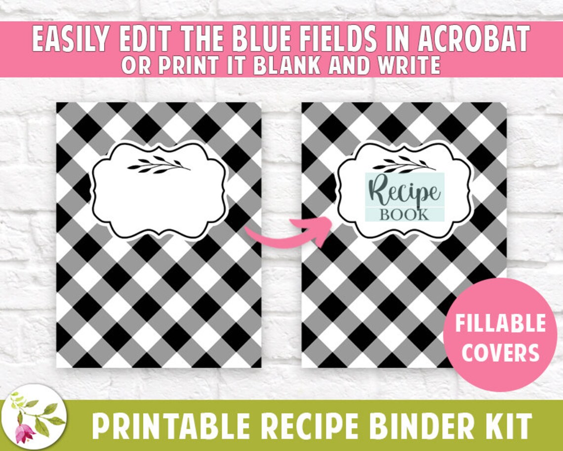 Black Plaid Recipe Binder Template, EDITABLE, Printable Recipe Template ...