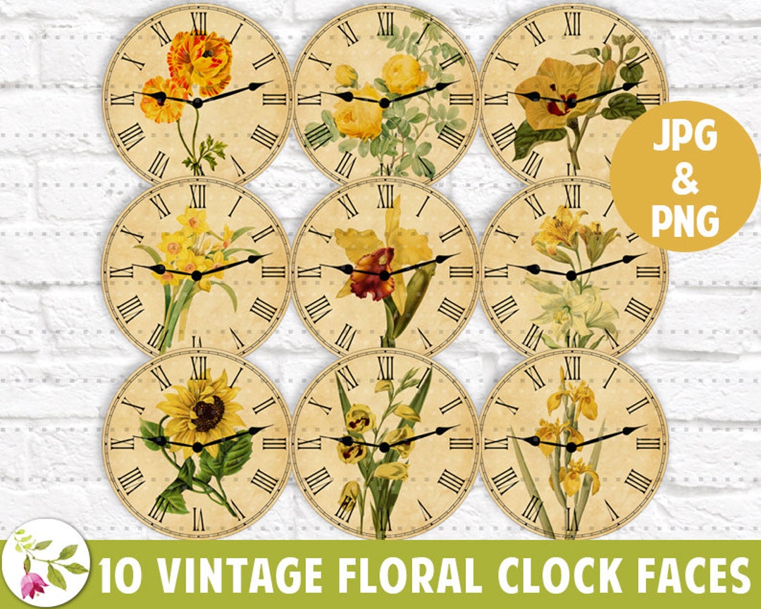 Yellow Floral Vintage Clock Faces | Sunflower PNG | Daffodil PNG ...
