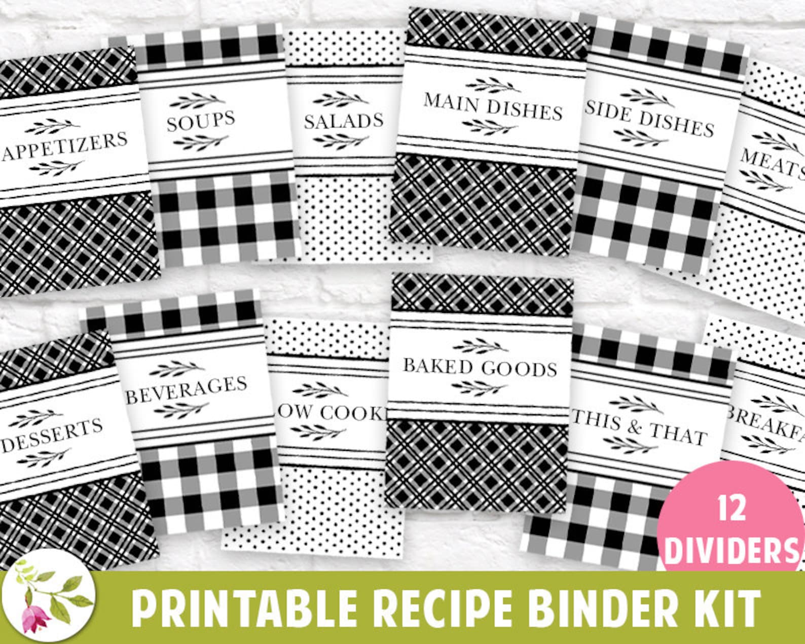 Black Plaid Recipe Binder Template, EDITABLE, Printable Recipe Template ...