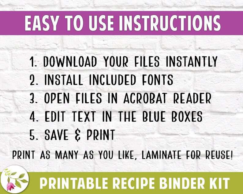 Minimalist Recipe Binder Template EDITABLE Printable Recipe - Etsy
