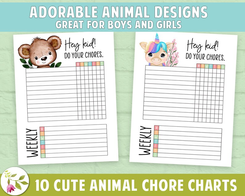 Watercolor Chore Chart Exotic Wildlife PRINTABLE EDITABLE - Etsy