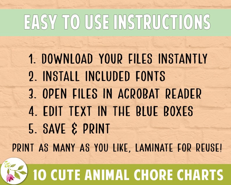 Watercolor Chore Chart Exotic Wildlife PRINTABLE EDITABLE - Etsy